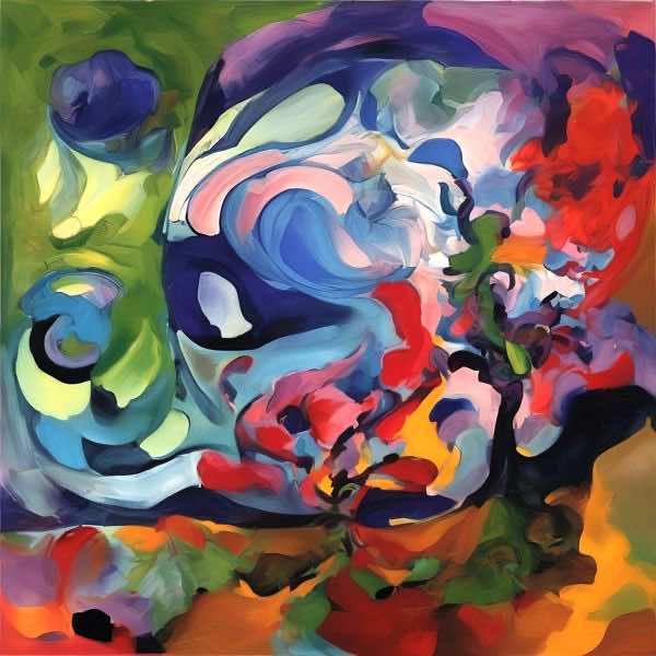 最初の商品画像がポスターの全体図です．2 番めの商品画像として中央部分の拡大図をのせています． 【GPT5/4o による解説】 (正確でない場合がありますので，ご注意ください.) この絵は，抽象表現主義の影響を強く受けているように見えます．...