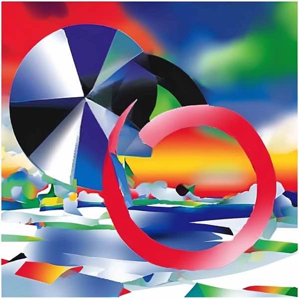 最初の商品画像がポスターの全体図です．2 番めの商品画像として中央部分の拡大図をのせています． 【GPT5/4o による解説】 (正確でない場合がありますので，ご注意ください.) この絵は，抽象表現主義やポップアートの影響を受けているように...