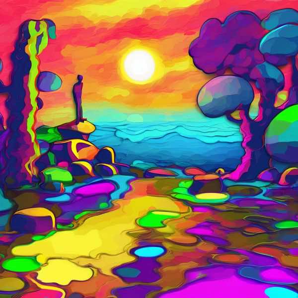 最初の商品画像がポスターの全体図です．2 番めの商品画像として中央部分の拡大図をのせています． 【GPT5/4o による解説】 (正確でない場合がありますので，ご注意ください.) この絵は，鮮やかな色彩と大胆な形状が特徴的で，ポスト印象派や...