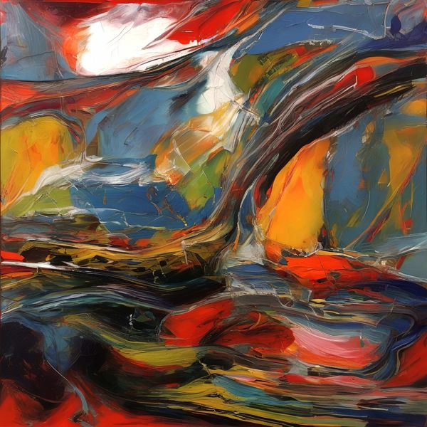 最初の商品画像がポスターの全体図です．2 番めの商品画像として中央部分の拡大図をのせています． 【GPT5/4o による解説】 (正確でない場合がありますので，ご注意ください.) 厚く塗られた絵具の盛り上がりとパレットナイフで削り出したよう...