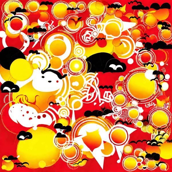 最初の商品画像がポスターの全体図です．2 番めの商品画像として中央部分の拡大図をのせています． 【GPT5/4o による解説】 (正確でない場合がありますので，ご注意ください.) この絵は，ポップアートや抽象表現主義の影響を受けた作品のよう...