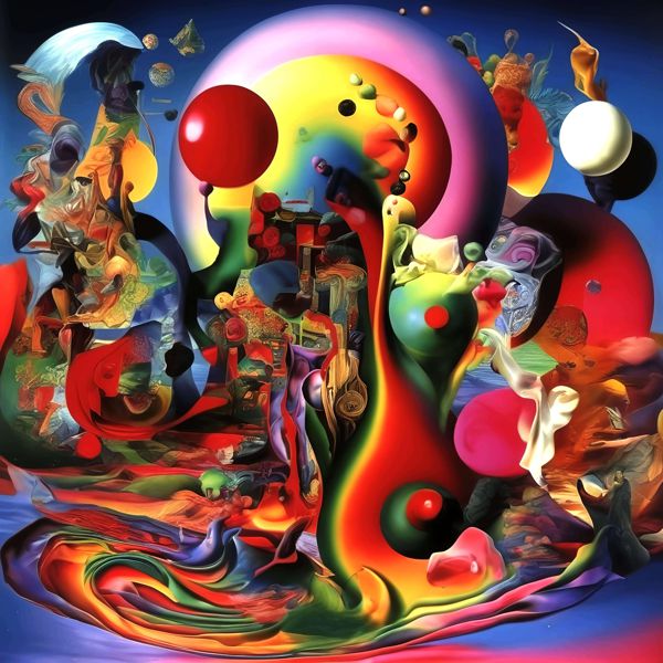 最初の商品画像がポスターの全体図です．2 番めの商品画像として中央部分の拡大図をのせています． 【GPT5/4o による解説】 (正確でない場合がありますので，ご注意ください.) この絵は，シュルレアリスムや抽象表現主義の影響を受けた作品の...