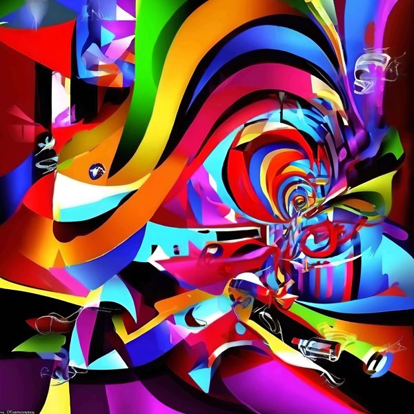 最初の商品画像がポスターの全体図です．2 番めの商品画像として中央部分の拡大図をのせています． 【GPT5/4o による解説】 (正確でない場合がありますので，ご注意ください.) 本作品は，鮮烈な原色と有機的な曲線，断片的な幾何形態が交錯す...