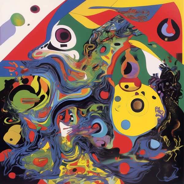 最初の商品画像がポスターの全体図です．2 番めの商品画像として中央部分の拡大図をのせています． 【GPT5/4o による解説】 (正確でない場合がありますので，ご注意ください.) 画面いっぱいに色が渦を巻き，流体の帯が左右へ伸びて視線を引っ...