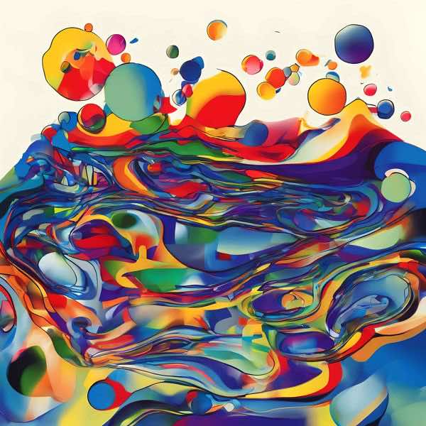 最初の商品画像がポスターの全体図です．2 番めの商品画像として中央部分の拡大図をのせています． 【GPT5/4o による解説】 (正確でない場合がありますので，ご注意ください.) この絵は，抽象表現主義やオプ・アートの影響を受けた作品のよう...