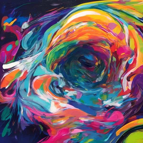 最初の商品画像がポスターの全体図です．2 番めの商品画像として中央部分の拡大図をのせています． 【GPT5/4o による解説】 (正確でない場合がありますので，ご注意ください.) この絵は，鮮やかな色彩とダイナミックな筆致が特徴的で，抽象表...