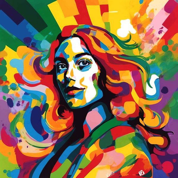 最初の商品画像がポスターの全体図です．2 番めの商品画像として中央部分の拡大図をのせています． 【GPT5/4o による解説】 (正確でない場合がありますので，ご注意ください.) この絵は，ポップアートやファウヴィスムの影響を受けた作品です...