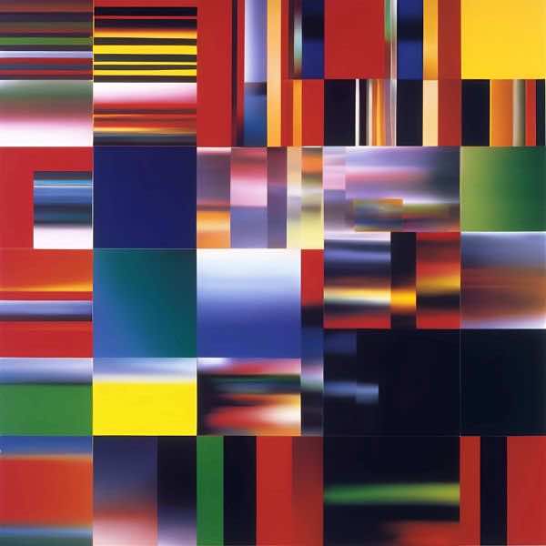 最初の商品画像がポスターの全体図です．2 番めの商品画像として中央部分の拡大図をのせています． 【GPT5/4o による解説】 (正確でない場合がありますので，ご注意ください.) この絵は，幾何学的な抽象画で，色と形の組み合わせが特徴的です...