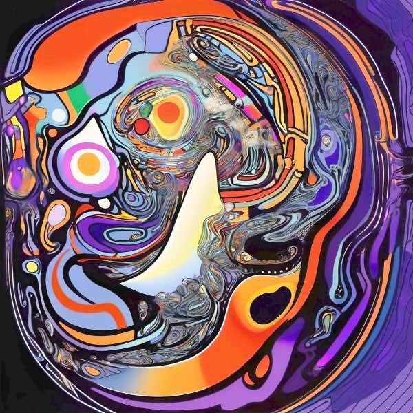 最初の商品画像がポスターの全体図です．2 番めの商品画像として中央部分の拡大図をのせています． 【GPT5/4o による解説】 (正確でない場合がありますので，ご注意ください.) この絵は，抽象表現主義やオプ・アートの影響を受けた作品のよう...