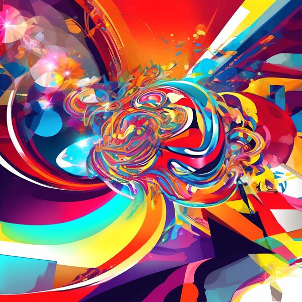 最初の商品画像がポスターの全体図です．2 番めの商品画像として中央部分の拡大図をのせています． 【GPT5/4o による解説】 (正確でない場合がありますので，ご注意ください.) この絵は，抽象表現主義や未来派の影響を受けたデジタルアート作...