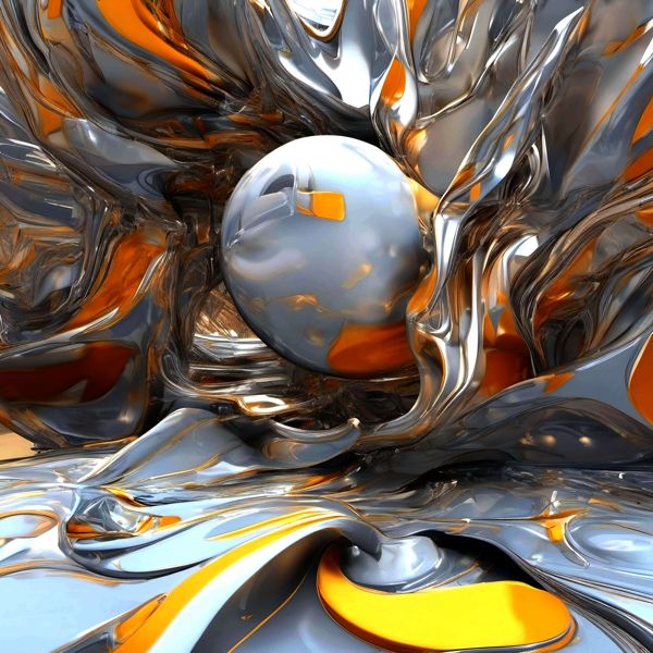 最初の商品画像がポスターの全体図です．2 番めの商品画像として中央部分の拡大図をのせています． 【GPT5/4o による解説】 (正確でない場合がありますので，ご注意ください.) 画面の中心に，なめらかな球体が浮かび，そのまわりを溶けた金属...