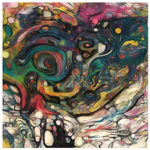 最初の商品画像がポスターの全体図です．2 番めの商品画像として中央部分の拡大図をのせています． 【GPT5/4o による解説】 (正確でない場合がありますので，ご注意ください.) この絵は，渦を巻く線と染みのような色のかたまりが重なり合い，...