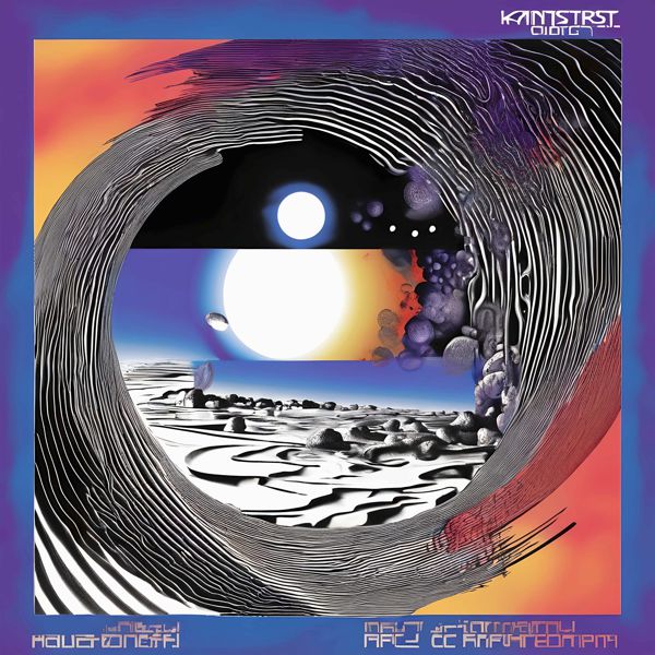 最初の商品画像がポスターの全体図です．2 番めの商品画像として中央部分の拡大図をのせています． 【GPT5/4o による解説】 (正確でない場合がありますので，ご注意ください.) 中央の渦巻状フレームから覗く風景は，白く眩い太陽と小さな衛星...