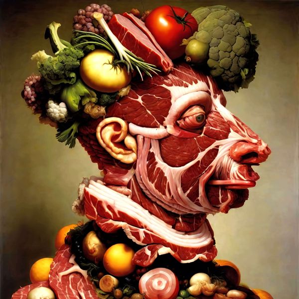 最初の商品画像がポスターの全体図です．2 番めの商品画像として中央部分の拡大図をのせています． 【GPT5/4o による解説】 (正確でない場合がありますので，ご注意ください.) この絵は，16世紀のイタリアの画家ジュゼッペ・アルチンボルド...