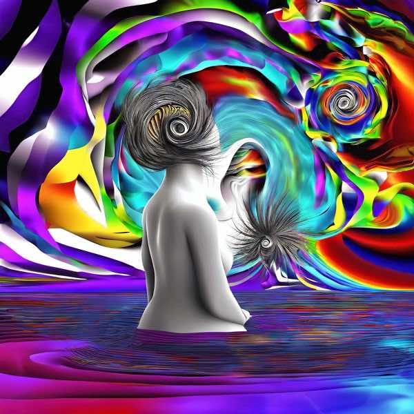 最初の商品画像がポスターの全体図です．2 番めの商品画像として中央部分の拡大図をのせています． 【GPT5/4o による解説】 (正確でない場合がありますので，ご注意ください.) この絵は，白い像のような身体が浅い水にひざまで浸かり，周囲を...