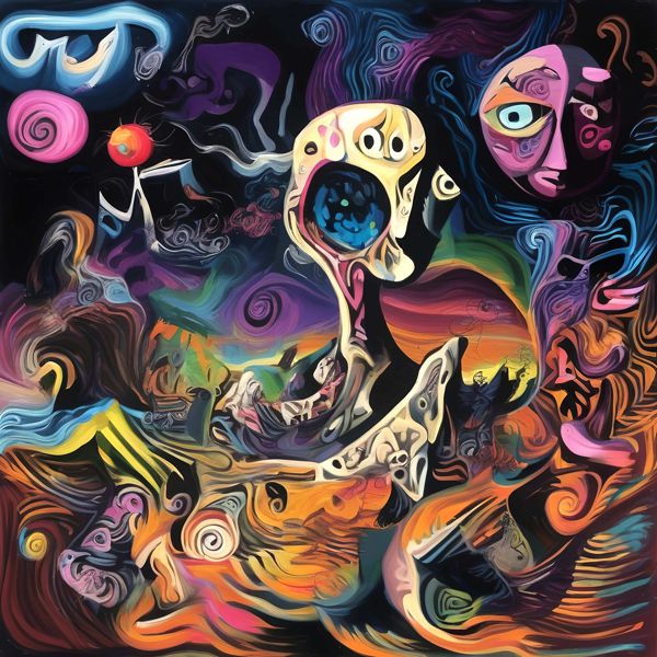 最初の商品画像がポスターの全体図です．2 番めの商品画像として中央部分の拡大図をのせています． 【GPT5/4o による解説】 (正確でない場合がありますので，ご注意ください.) この絵は，夜の幻想的な空間に渦巻く色彩と有機的な形態が混在し...