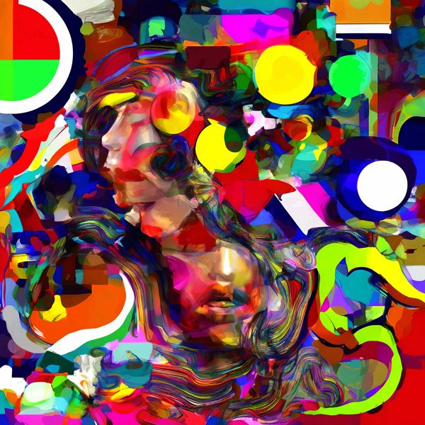 最初の商品画像がポスターの全体図です．2 番めの商品画像として中央部分の拡大図をのせています． 【GPT5/4o による解説】 (正確でない場合がありますので，ご注意ください.) この絵は，抽象表現主義とポップアートの影響を受けた作品のよう...