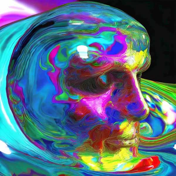 最初の商品画像がポスターの全体図です．2 番めの商品画像として中央部分の拡大図をのせています． 【GPT5/4o による解説】 (正確でない場合がありますので，ご注意ください.) この絵は，サイケデリックアートやシュルレアリスムの影響を受け...