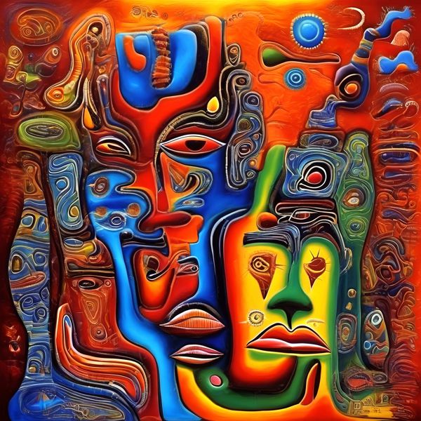 最初の商品画像がポスターの全体図です．2 番めの商品画像として中央部分の拡大図をのせています． 【GPT5/4o による解説】 (正確でない場合がありますので，ご注意ください.) この絵は，シュルレアリスムやキュビスムの影響を受けた作品のよ...