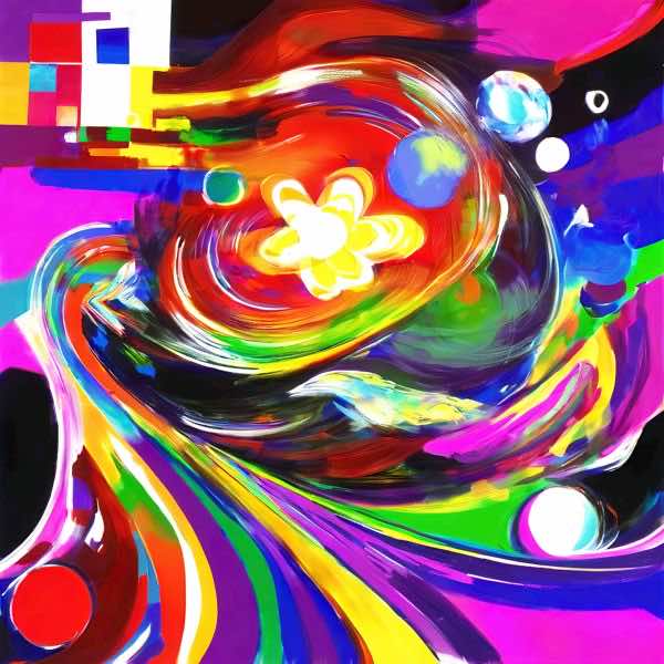 最初の商品画像がポスターの全体図です．2 番めの商品画像として中央部分の拡大図をのせています． 【GPT5/4o による解説】 (正確でない場合がありますので，ご注意ください.) この絵は，まばゆい赤やピンクを中心に，渦のような筆致がぐるぐ...