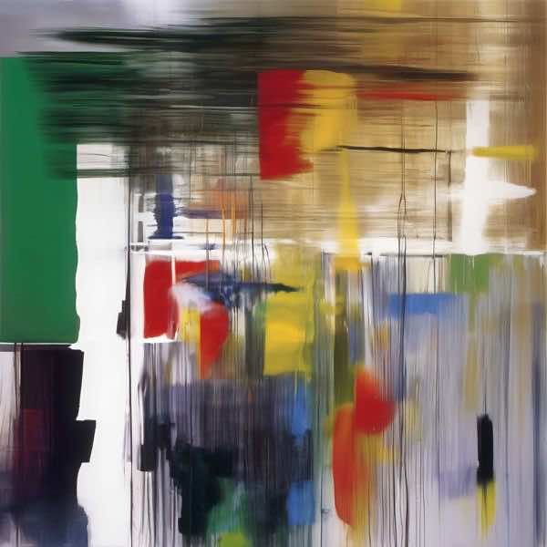 最初の商品画像がポスターの全体図です．2 番めの商品画像として中央部分の拡大図をのせています． 【GPT5/4o による解説】 (正確でない場合がありますので，ご注意ください.) この絵は，抽象表現主義の影響を強く受けた作品です． 色彩の大...