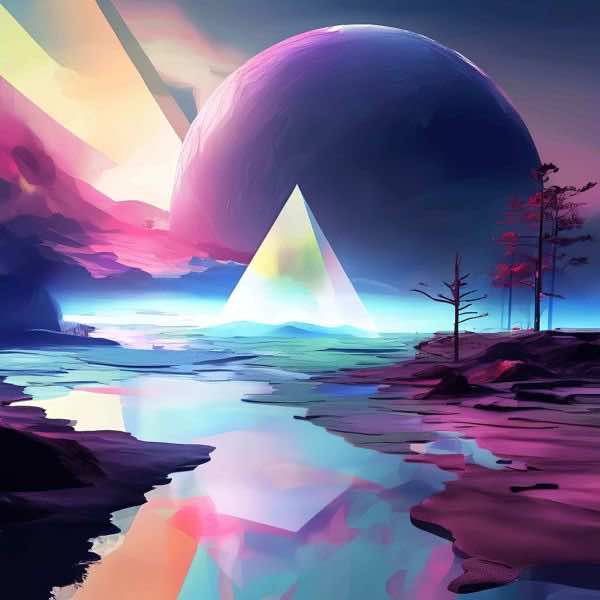 最初の商品画像がポスターの全体図です．2 番めの商品画像として中央部分の拡大図をのせています． 【GPT5/4o による解説】 (正確でない場合がありますので，ご注意ください.) この絵は，幻想的で未来的な風景を描いており，サイケデリックア...