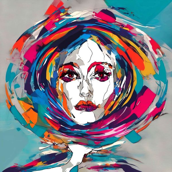 最初の商品画像がポスターの全体図です．2 番めの商品画像として中央部分の拡大図をのせています． 【GPT5/4o による解説】 (正確でない場合がありますので，ご注意ください.) 中央に据えられた女性の顔は，白い負空間と鋭い黒線で輪郭が際立...