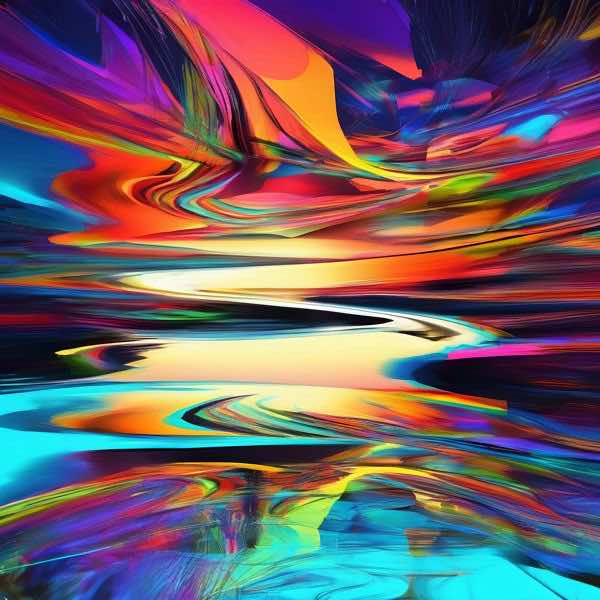 最初の商品画像がポスターの全体図です．2 番めの商品画像として中央部分の拡大図をのせています． 【GPT5/4o による解説】 (正確でない場合がありますので，ご注意ください.) この絵は，鮮やかな色彩と流れるような形状が特徴的な抽象画です...