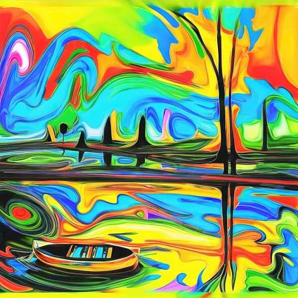 最初の商品画像がポスターの全体図です．2 番めの商品画像として中央部分の拡大図をのせています． 【GPT5/4o による解説】 (正確でない場合がありますので，ご注意ください.) この絵は，鮮やかな色彩と流れるような形状が特徴的で，印象派や...