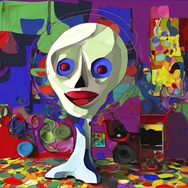 最初の商品画像がポスターの全体図です．2 番めの商品画像として中央部分の拡大図をのせています． 【GPT5/4o による解説】 (正確でない場合がありますので，ご注意ください.) この絵は，シュルレアリスムとキュビスムの影響を受けた作品のよ...