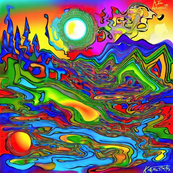 最初の商品画像がポスターの全体図です．2 番めの商品画像として中央部分の拡大図をのせています． 【GPT5/4o による解説】 (正確でない場合がありますので，ご注意ください.) この絵は，サイケデリックアートの影響を強く受けた作品です． ...