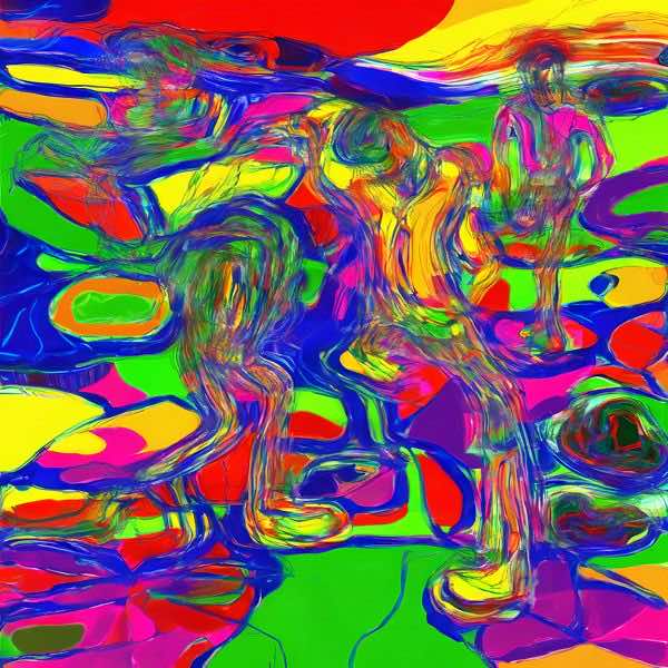 最初の商品画像がポスターの全体図です．2 番めの商品画像として中央部分の拡大図をのせています． 【GPT5/4o による解説】 (正確でない場合がありますので，ご注意ください.) この絵は，鮮やかな色彩と流動的な形状が特徴的で，抽象表現主義...