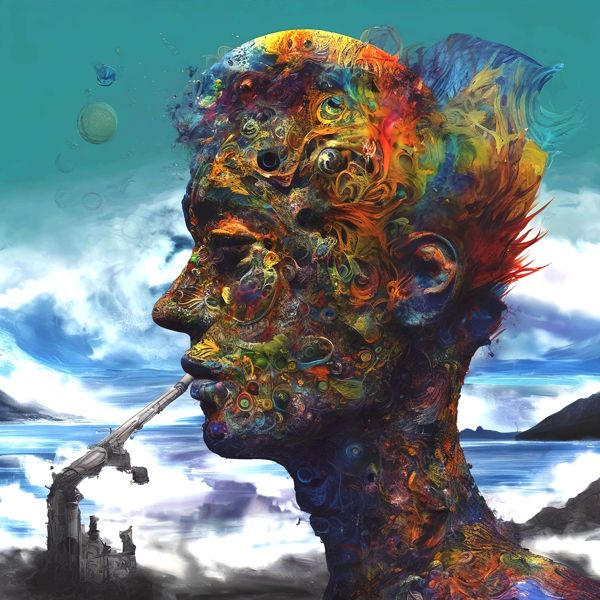 最初の商品画像がポスターの全体図です．2 番めの商品画像として中央部分の拡大図をのせています． 【GPT5/4o による解説】 (正確でない場合がありますので，ご注意ください.) この作品は横顔を大きく配し，顔面を埋め尽くす渦巻く紋様や小さ...