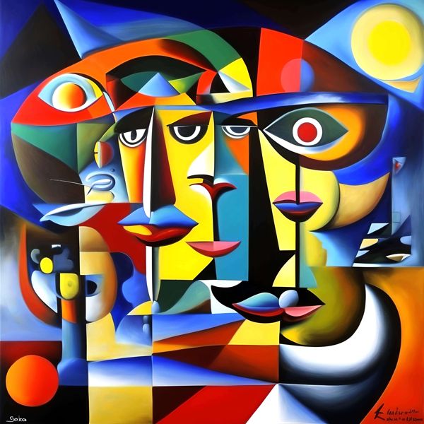 最初の商品画像がポスターの全体図です．2 番めの商品画像として中央部分の拡大図をのせています． 【GPT5/4o による解説】 (正確でない場合がありますので，ご注意ください.) この絵は，キュビズムの影響を強く受けた作品です． キュビズム...