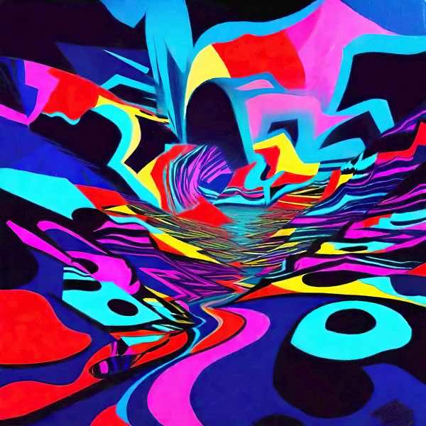 最初の商品画像がポスターの全体図です．2 番めの商品画像として中央部分の拡大図をのせています． 【GPT5/4o による解説】 (正確でない場合がありますので，ご注意ください.) この絵は，鮮やかな色彩と大胆な形状が特徴的で，視覚的に非常に...