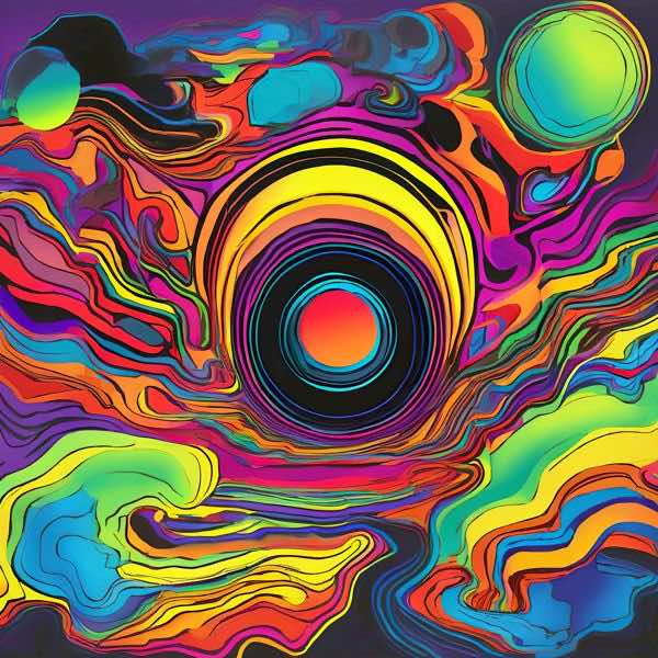 最初の商品画像がポスターの全体図です．2 番めの商品画像として中央部分の拡大図をのせています． 【GPT5/4o による解説】 (正確でない場合がありますので，ご注意ください.) この作品は鮮烈な原色と緩やかな線が渦巻く，視覚的な潮流をもっ...