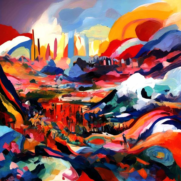 最初の商品画像がポスターの全体図です．2 番めの商品画像として中央部分の拡大図をのせています． 【GPT5/4o による解説】 (正確でない場合がありますので，ご注意ください.) この絵は，抽象表現主義やフォービズムの影響を受けた作品のよう...