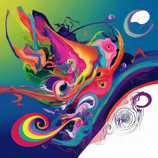 最初の商品画像がポスターの全体図です．2 番めの商品画像として中央部分の拡大図をのせています． 【GPT5/4o による解説】 (正確でない場合がありますので，ご注意ください.) 画面いっぱいに鮮やかな色が渦を巻き，塗料が空中で跳ねたような...