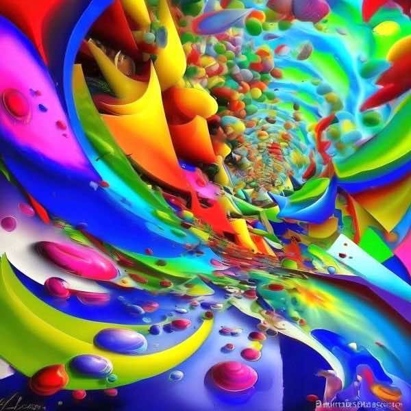 最初の商品画像がポスターの全体図です．2 番めの商品画像として中央部分の拡大図をのせています． 【GPT5/4o による解説】 (正確でない場合がありますので，ご注意ください.) この絵は，非常にカラフルでダイナミックな抽象画です． 渦巻く...