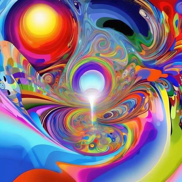 最初の商品画像がポスターの全体図です．2 番めの商品画像として中央部分の拡大図をのせています． 【GPT5/4o による解説】 (正確でない場合がありますので，ご注意ください.) 画面全体が渦を巻くようにうねり，中央の白い光へと視線が吸い込...