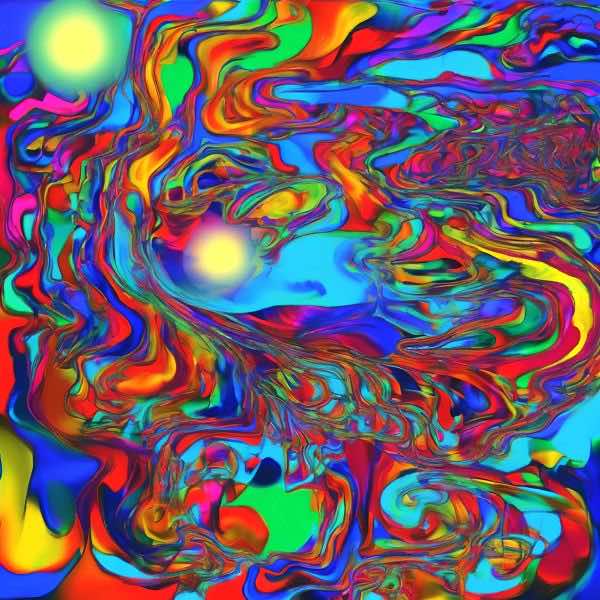 最初の商品画像がポスターの全体図です．2 番めの商品画像として中央部分の拡大図をのせています． 【GPT5/4o による解説】 (正確でない場合がありますので，ご注意ください.) この絵は，鮮やかな色彩と流動的な形状が特徴的で，サイケデリッ...