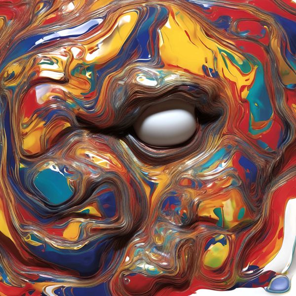 最初の商品画像がポスターの全体図です．2 番めの商品画像として中央部分の拡大図をのせています． 【GPT5/4o による解説】 (正確でない場合がありますので，ご注意ください.) 画面いっぱいに溶けた顔料がうねり，飴のような艶を帯びて絡み合...