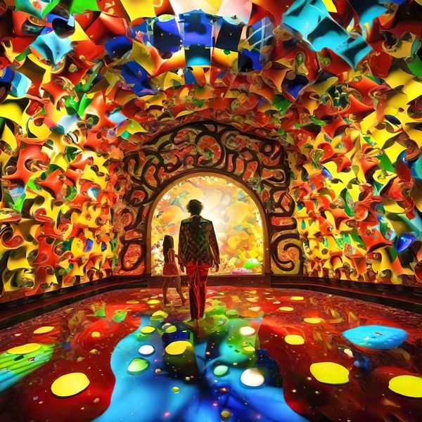 最初の商品画像がポスターの全体図です．2 番めの商品画像として中央部分の拡大図をのせています． 【GPT5/4o による解説】 (正確でない場合がありますので，ご注意ください.) この絵は，色のトンネルの中を歩いているように感じさせます． ...