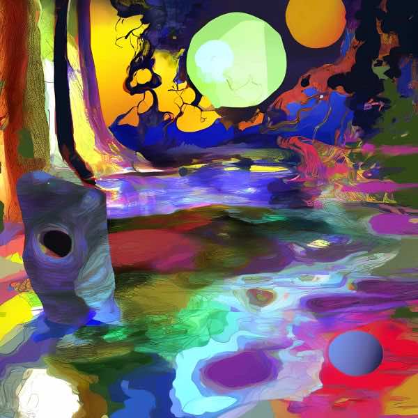 最初の商品画像がポスターの全体図です．2 番めの商品画像として中央部分の拡大図をのせています． 【GPT5/4o による解説】 (正確でない場合がありますので，ご注意ください.) この絵は，抽象表現主義やシュルレアリスムの影響を受けた作品の...