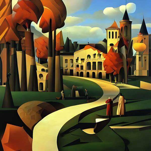 最初の商品画像がポスターの全体図です．2 番めの商品画像として中央部分の拡大図をのせています． 【GPT5/4o による解説】 (正確でない場合がありますので，ご注意ください.) この絵は，キュビズムや未来派の影響を受けた作品のように見えま...