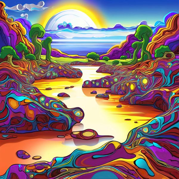 最初の商品画像がポスターの全体図です．2 番めの商品画像として中央部分の拡大図をのせています． 【GPT5/4o による解説】 (正確でない場合がありますので，ご注意ください.) この絵は，サイケデリックアートやポップアートの影響を強く受け...