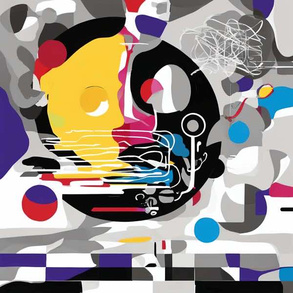 最初の商品画像がポスターの全体図です．2 番めの商品画像として中央部分の拡大図をのせています． 【GPT5/4o による解説】 (正確でない場合がありますので，ご注意ください.) この絵は，抽象表現主義やキュビズムの影響を受けた作品のように...