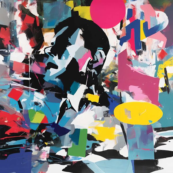 最初の商品画像がポスターの全体図です．2 番めの商品画像として中央部分の拡大図をのせています． 【GPT5/4o による解説】 (正確でない場合がありますので，ご注意ください.) この絵は，ポップアートと抽象表現主義の影響を受けた作品です．...