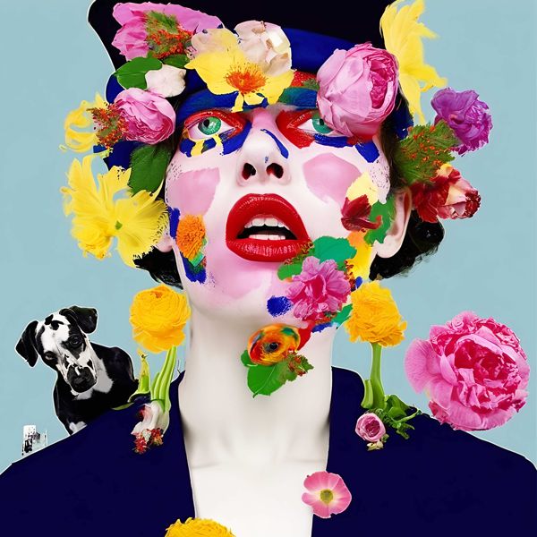 最初の商品画像がポスターの全体図です．2 番めの商品画像として中央部分の拡大図をのせています． 【GPT5/4o による解説】 (正確でない場合がありますので，ご注意ください.) この作品は，シュルレアリスムとポップアートの影響を受けた印象...