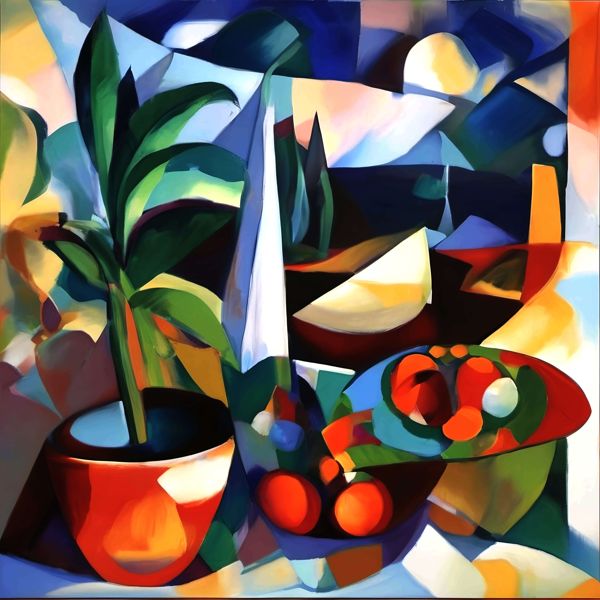 最初の商品画像がポスターの全体図です．2 番めの商品画像として中央部分の拡大図をのせています． 【GPT5/4o による解説】 (正確でない場合がありますので，ご注意ください.) この絵は，キュビスムの影響を強く受けた作品です． キュビスム...